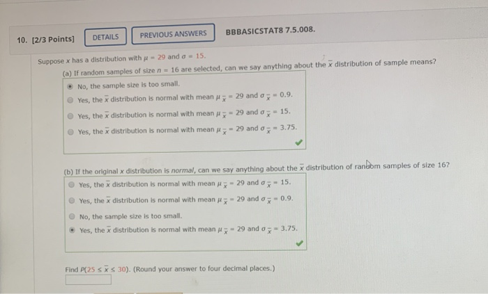 Solved PREVIOUS ANSWERS BBBASICSTAT8 7.5.008. DETAILS 10. | Chegg.com