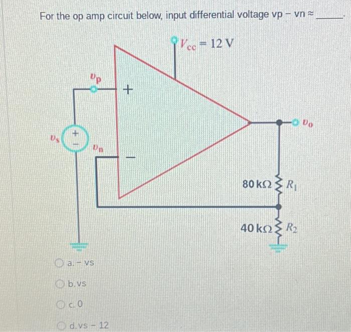 Solved For the op amp circuit below, input differential | Chegg.com
