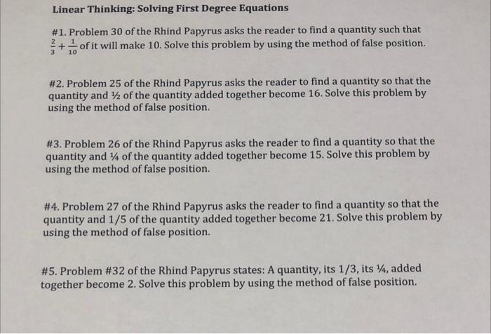 Solved Linear Thinking: Solving First Degree Equations #1. | Chegg.com