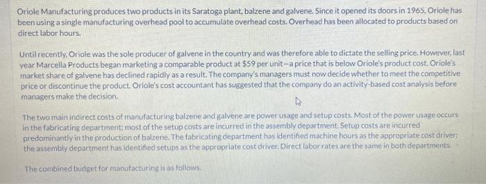 Solved Calculate the unit costs of balzene and galvene using | Chegg.com