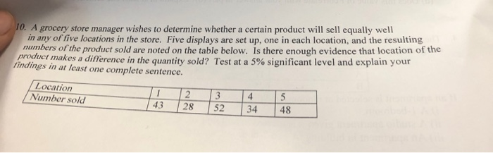 Solved 10. A grocery store manager wishes to determine | Chegg.com