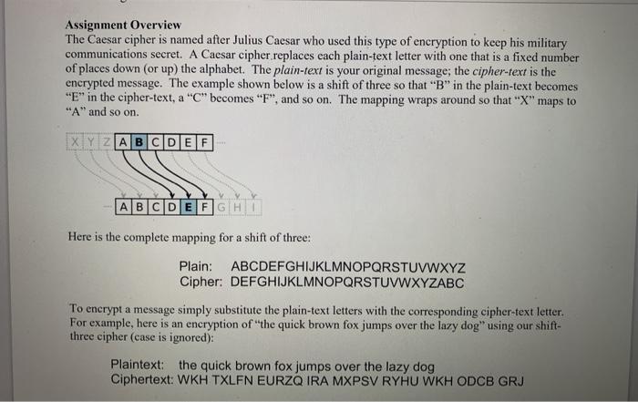 Solved Assignment Overview The Caesar cipher is named after | Chegg.com