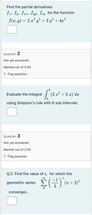 Solved Find The Partial Derivatives Fx Fy Fxx Fyy Fxy For