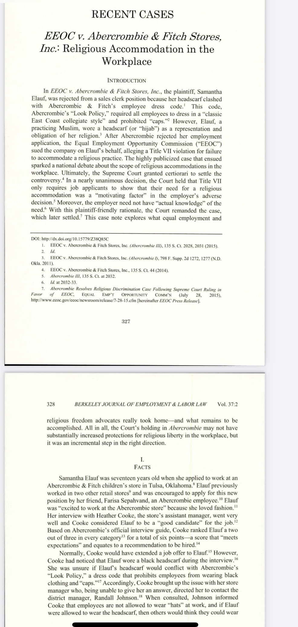 Solved RECENT CASESEEOC v. ﻿Abercrombie & Fitch Stores, | Chegg.com
