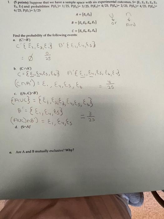 Solved 1. (5 points) Suppose that we have a sample space | Chegg.com