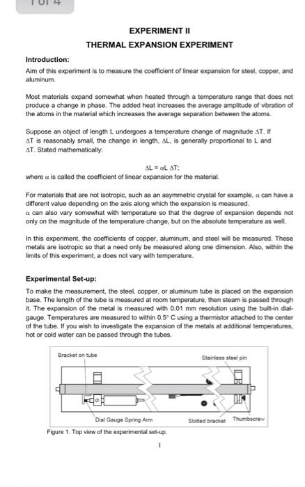 THERMAL EXPANSION EXPERIMENT Introduction: Aim of | Chegg.com