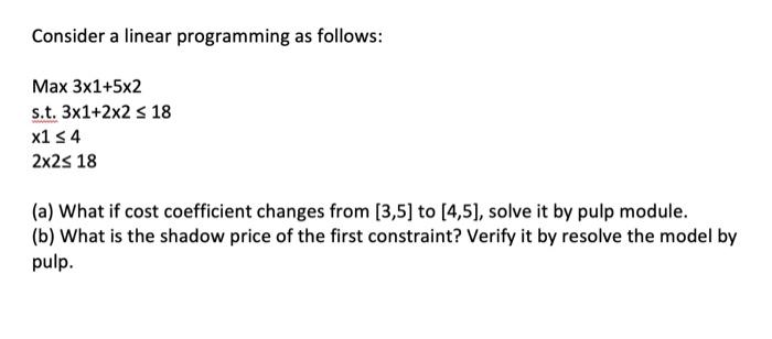 Solved Consider a linear programming as follows: Max | Chegg.com