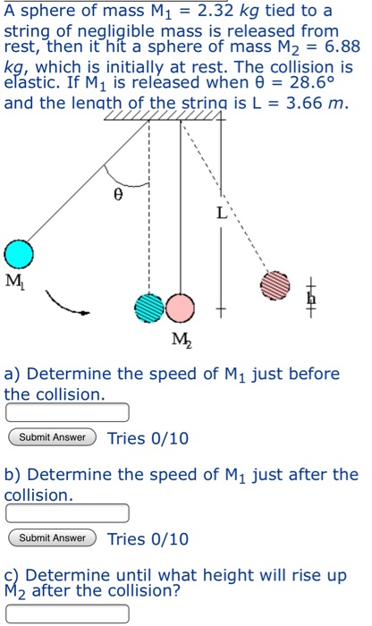 Solved A sphere of mass M1 = 2.32 kg tied to a string of | Chegg.com