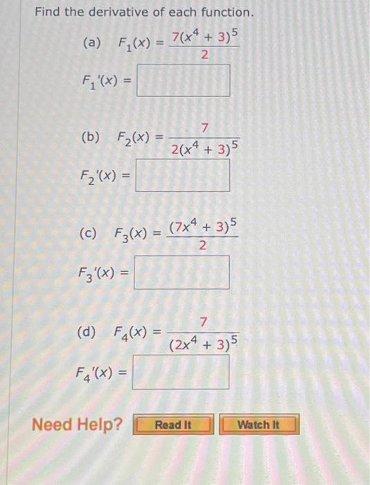 Solved Find the derivative of each function. (a) | Chegg.com