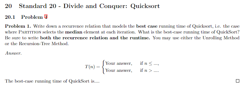 Solved 20 ﻿Standard 20 - ﻿Divide and Conquer: Quicksort20.1 | Chegg.com