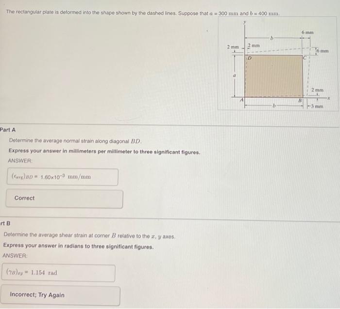 Solved The rectangular plate is deformed into the shapo | Chegg.com