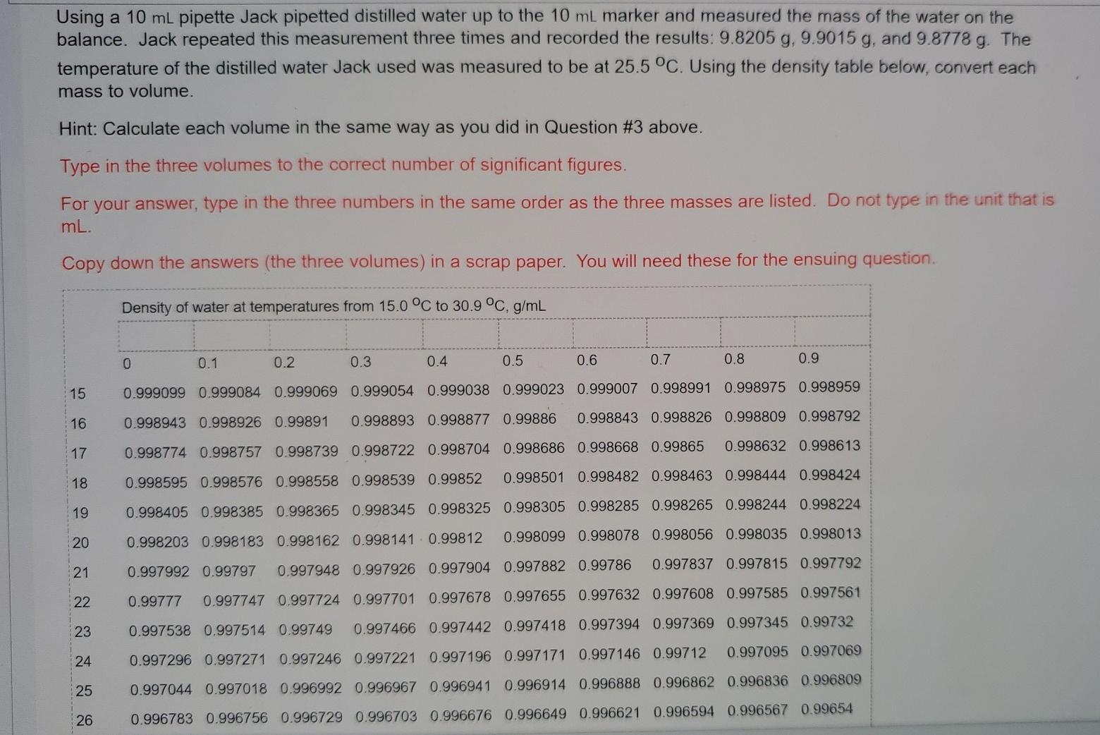 Solved Using a 10 mL pipette Jack pipetted distilled water | Chegg.com