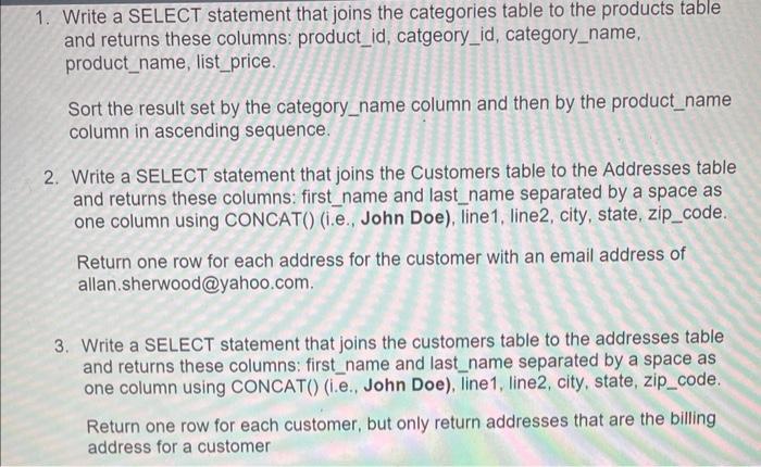 Solved 1. Write a SELECT statement that joins the categories | Chegg.com