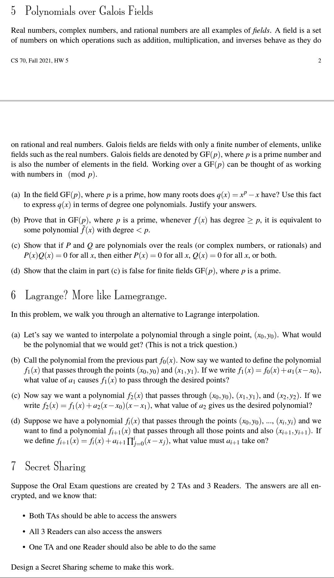 5 Polynomials over Galois Fields Real numbers, | Chegg.com