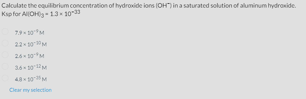 Solved Calculate the equilibrium concentration of hydroxide | Chegg.com