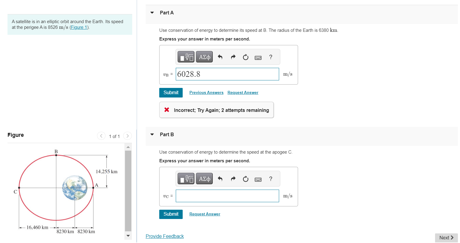 Solved A satellite is in an elliptic orbit around the Earth. | Chegg.com