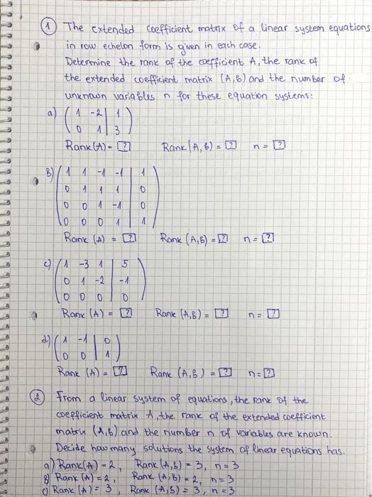 Solved (1) The extended coefficient matrix of a linear | Chegg.com