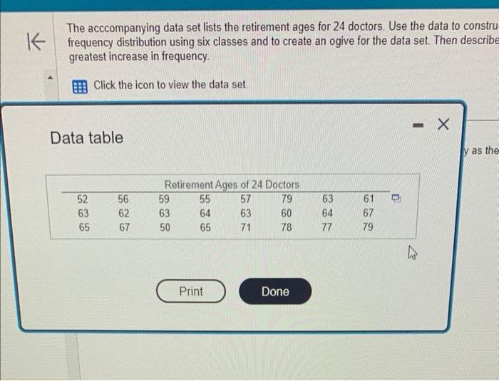 Solved The accompanying data set lists the retirement ages | Chegg.com