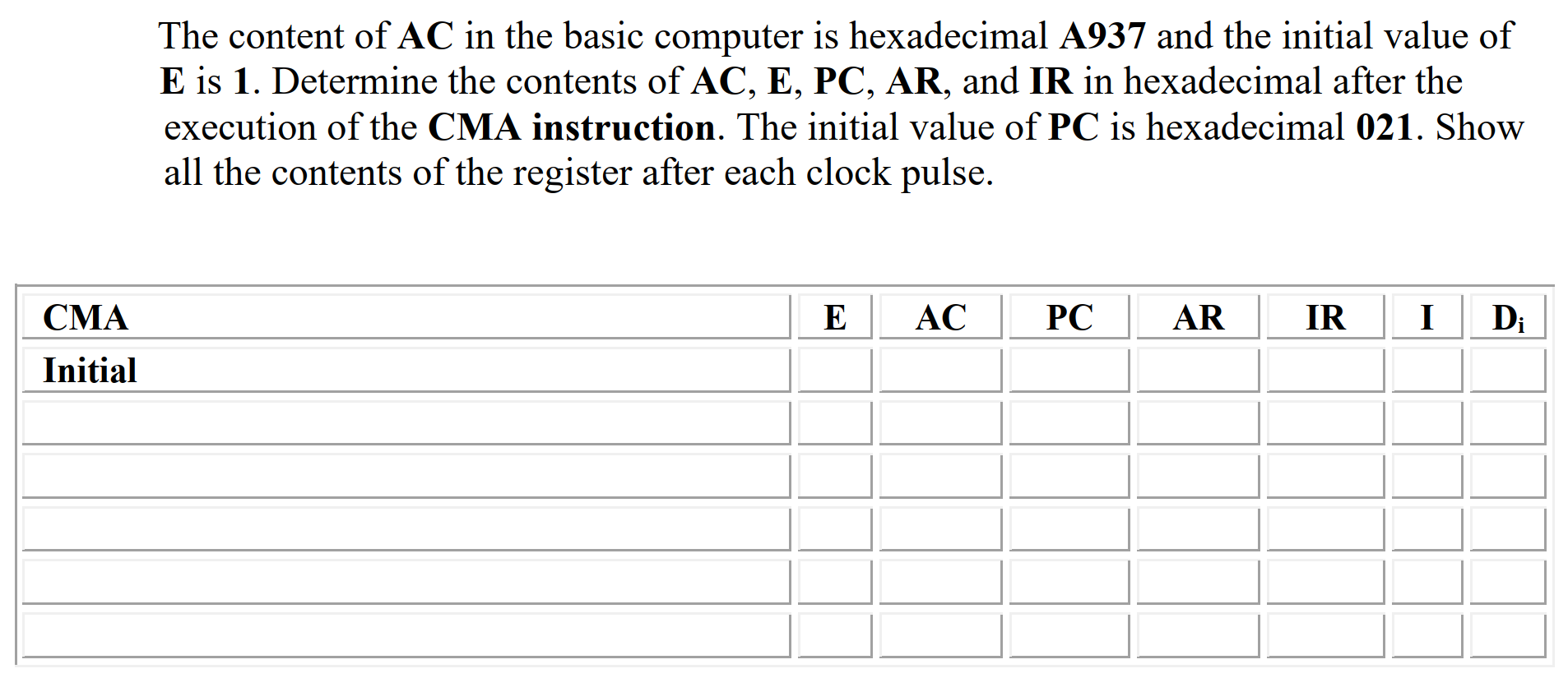 Solved Please fill the table, including I and Di, ﻿and | Chegg.com