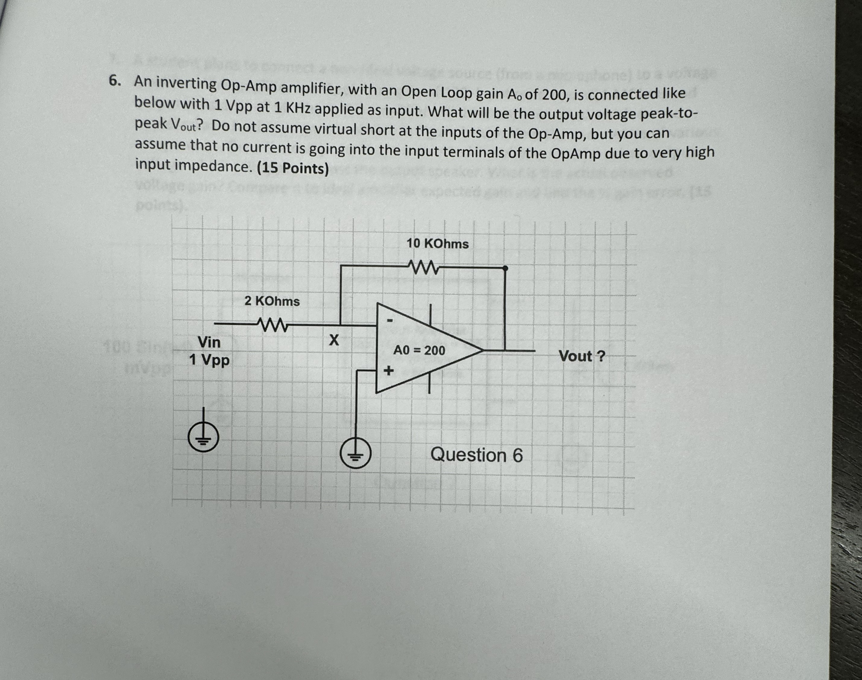 Solved An inverting Op-Amp amplifier, with an Open Loop gain | Chegg.com