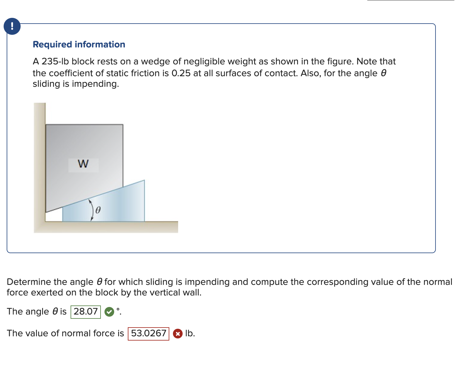 Solved ! ﻿Required information A 235-lb block rests on a | Chegg.com