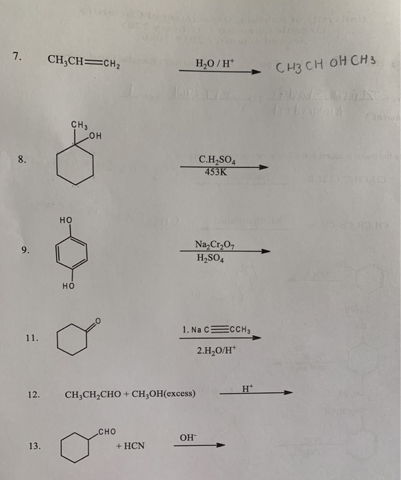 Solved 1. CH2CH=CH2 Н,0/Ht CH OH CH3 тон C.H2SO4 453K Но | Chegg.com