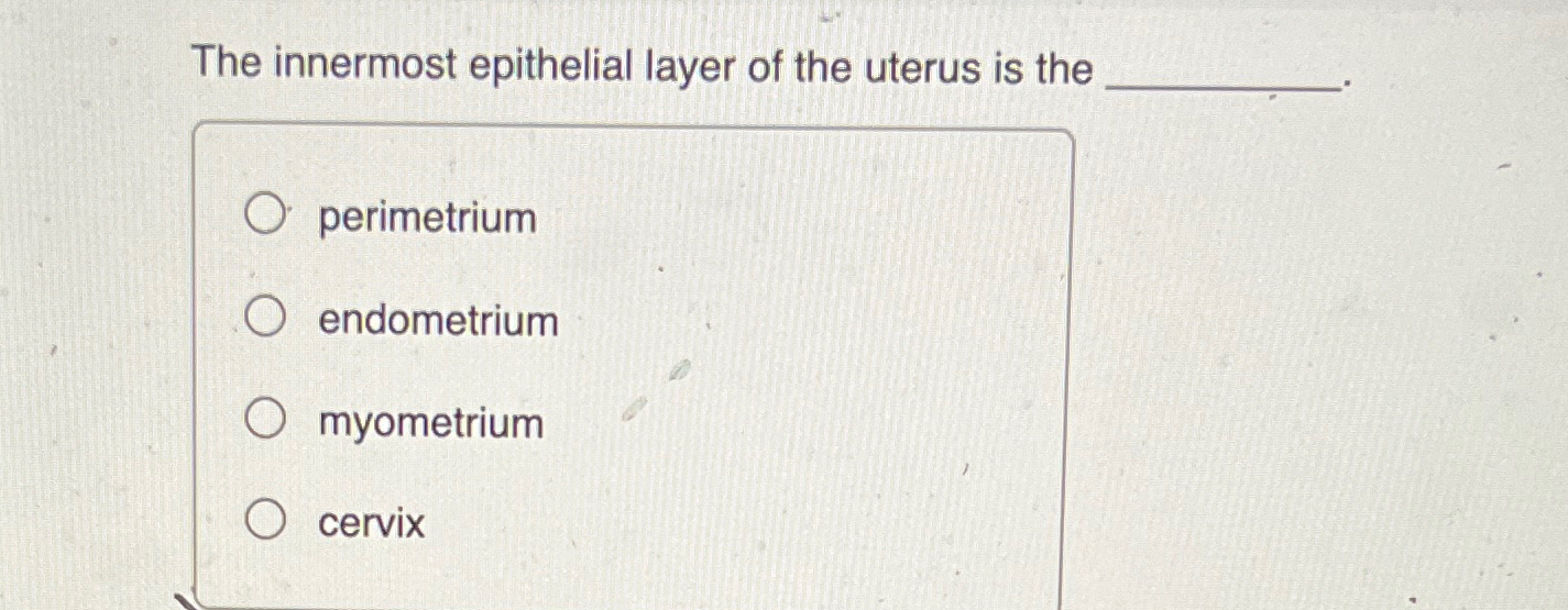 Solved The innermost epithelial layer of the uterus is | Chegg.com