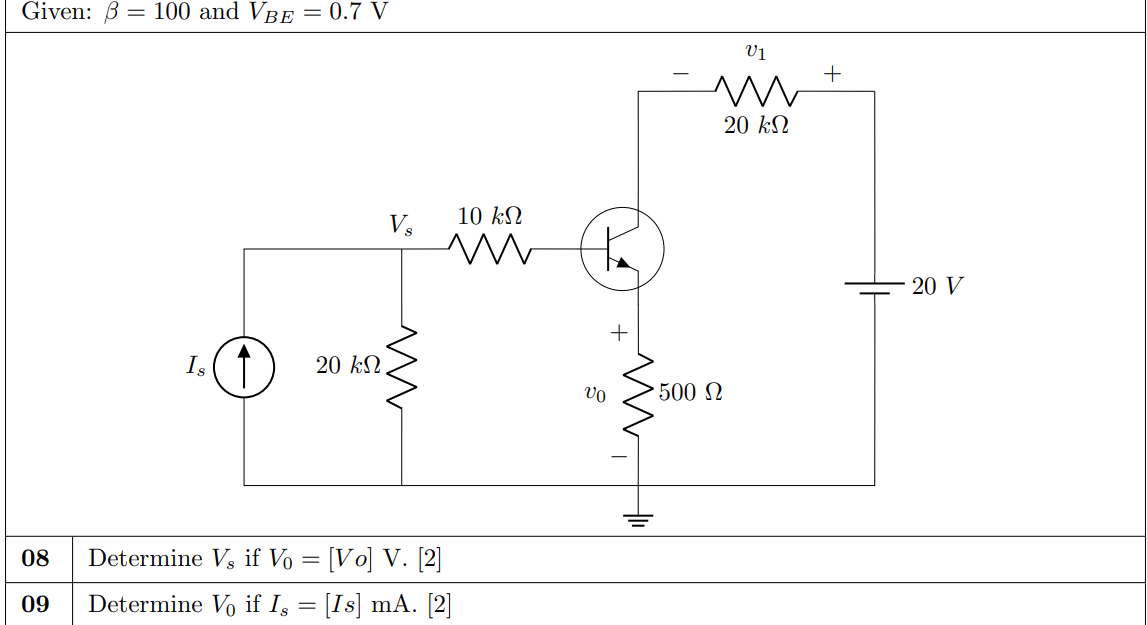 Solved Determine Vs if V0 = 2V and determine V0 if Is = 0.7 | Chegg.com Solved Determine Vs if V0 = 2V and determine V0 if Is = 0.7 | Chegg.com