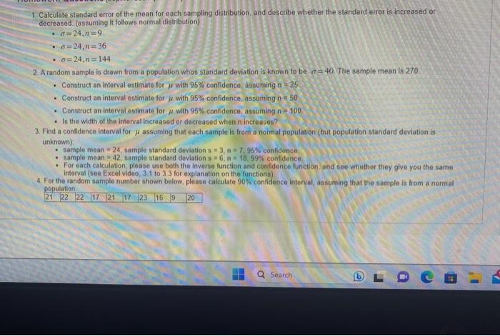 Solved 1 Calculate standard error of the mean for each | Chegg.com