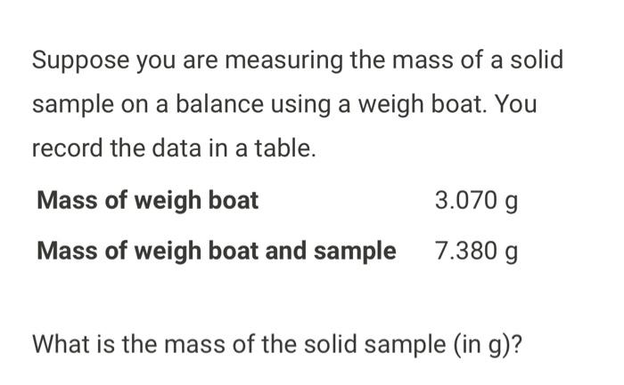 Solved Suppose you are measuring the mass of a solid sample | Chegg.com