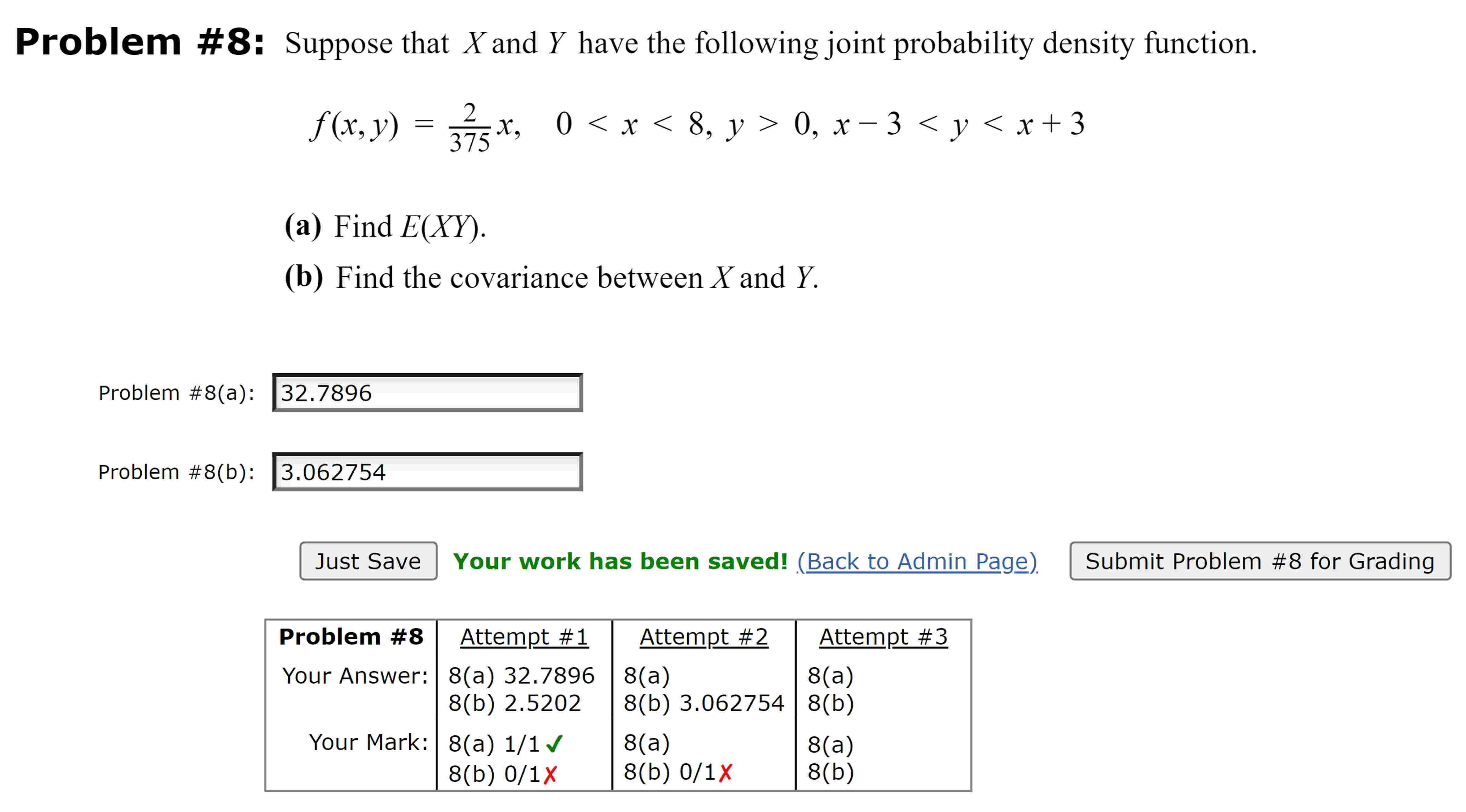 Solved Problem #8: Suppose that x ﻿and Y ﻿have the following | Chegg.com