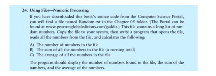 Solved 24. Using Files-Numeric Processing If you have | Chegg.com