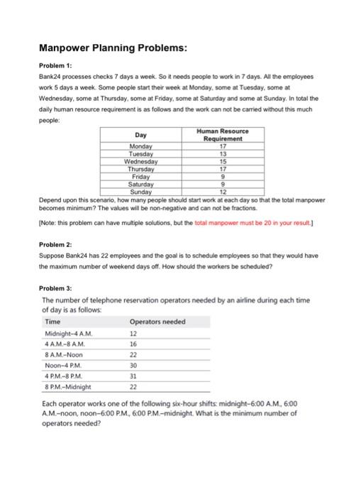Solved Manpower Planning Problems: Problem 1: Bank24 | Chegg.com