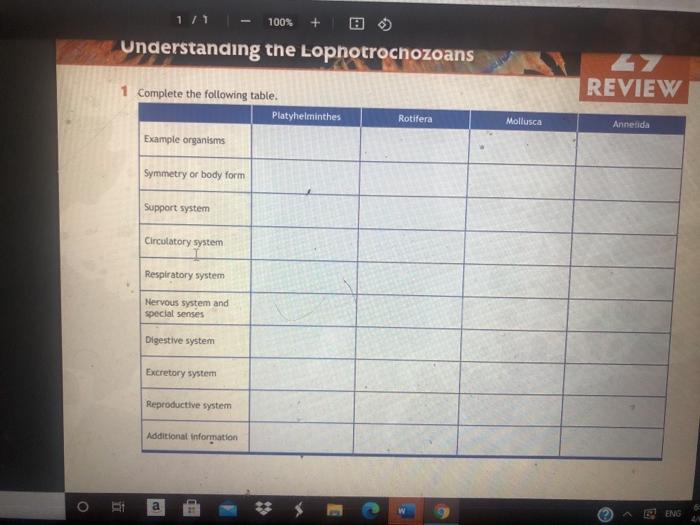 Solved 1 / 1 100% + Understanding the Lophotrochozoans | Chegg.com
