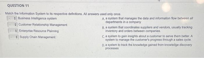 Solved Match the Information System to its respective | Chegg.com