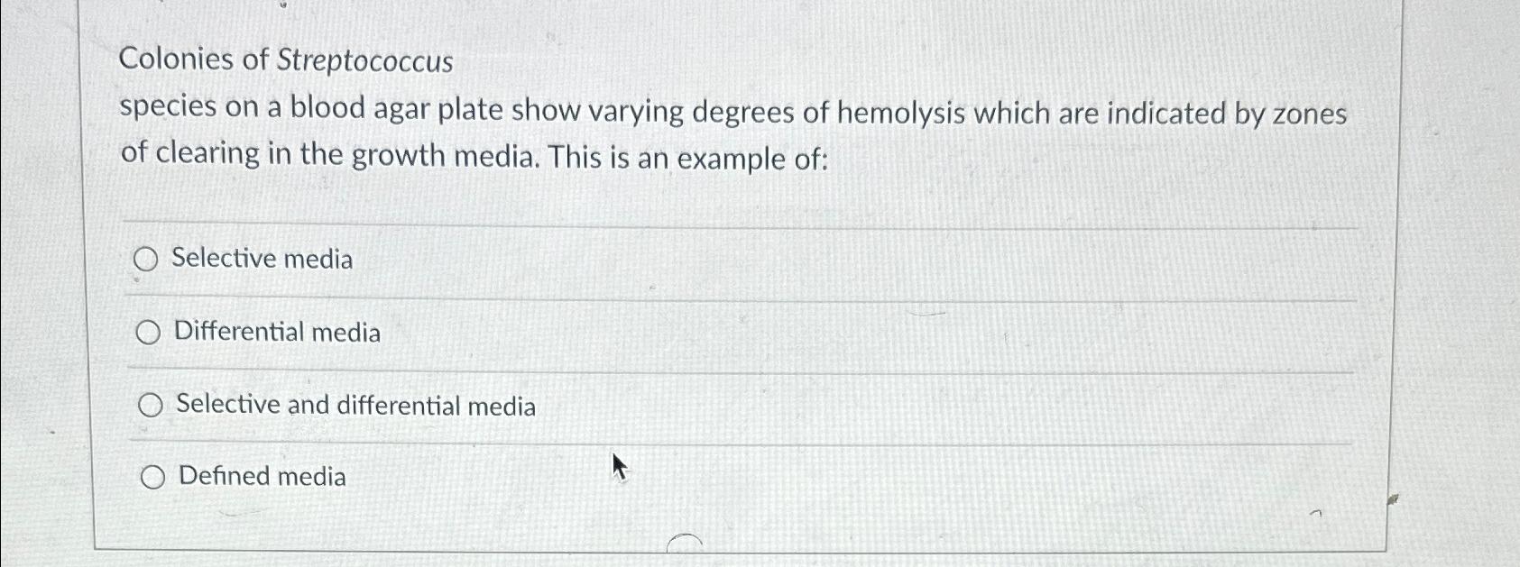 Solved Colonies of Streptococcusspecies on a blood agar | Chegg.com