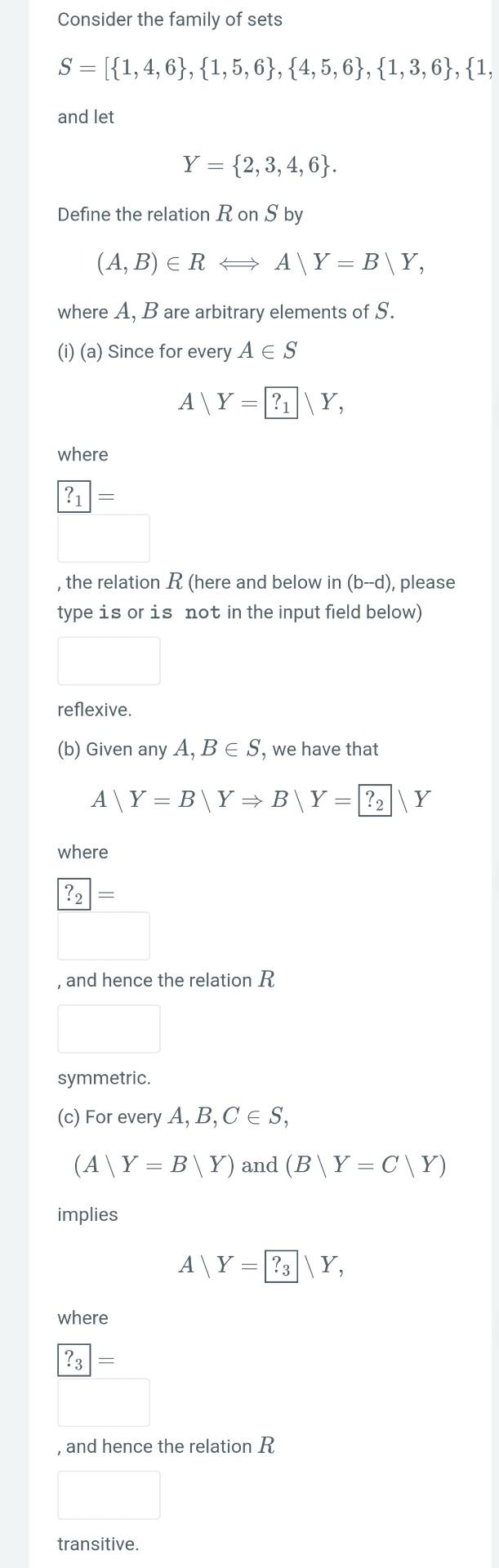 Solved Consider the family of sets S = [{1,4,6}, {1,5,6}, | Chegg.com