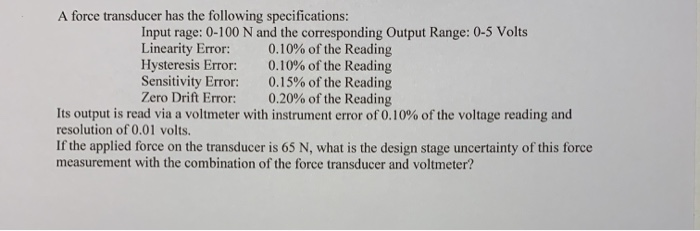 Solved A force transducer has the following specifications: | Chegg.com