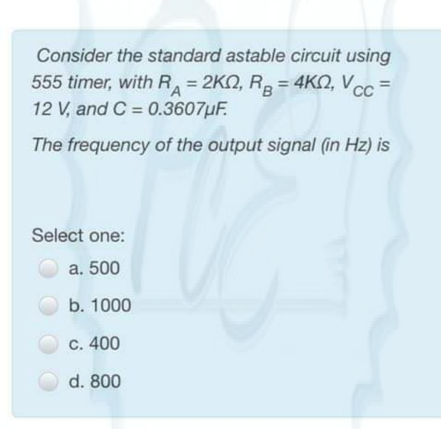Solved Consider the standard astable circuit using 555 | Chegg.com
