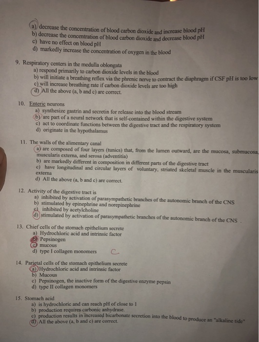 Solved a) decrease the concentration of blood carbon dioxide | Chegg.com