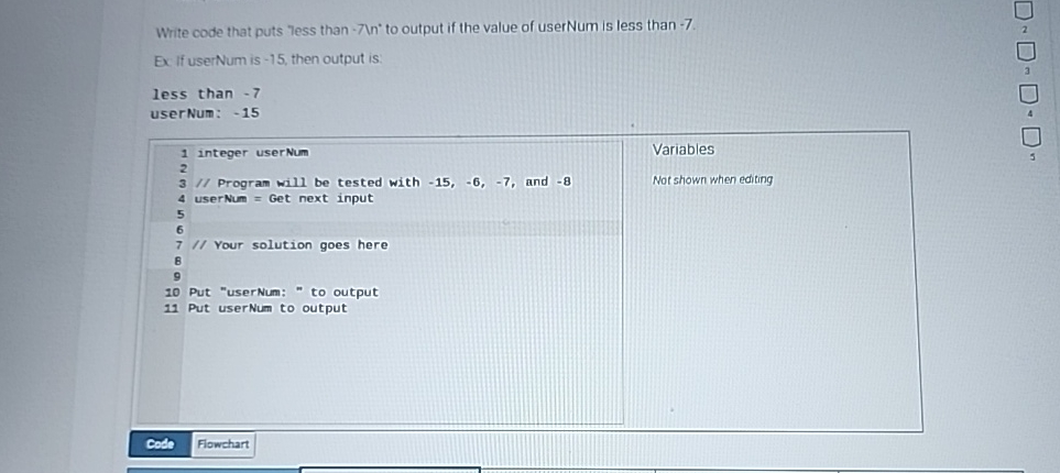 Solved Write code that puts less than -7n* ﻿to output if the | Chegg.com