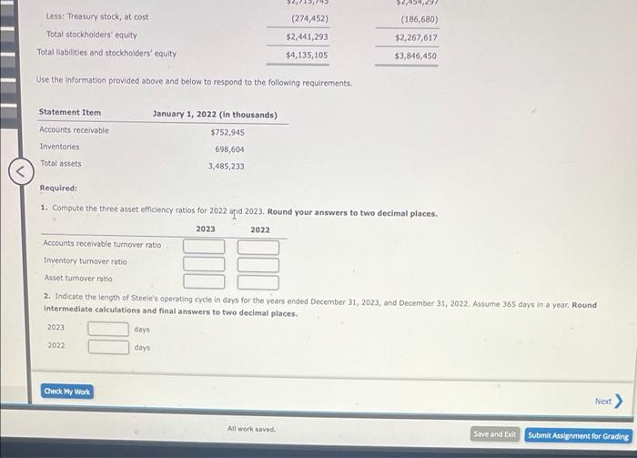 Solved Asset Efficiency Ratios Financial statements for | Chegg.com