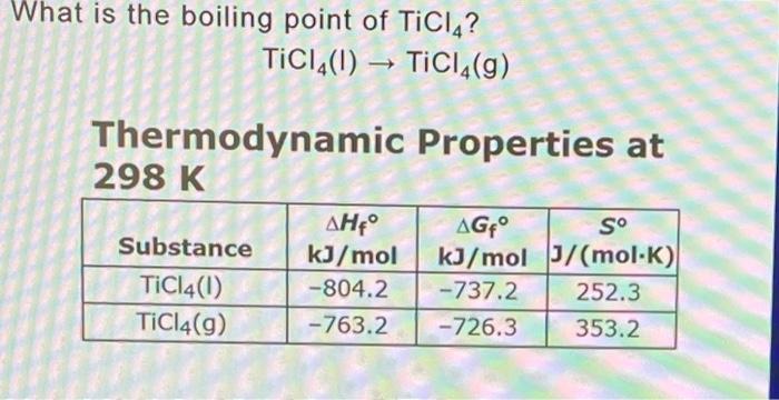 Solved What is the boiling point of TiCl4 ? TiCl4(I)→TiCl4( | Chegg.com