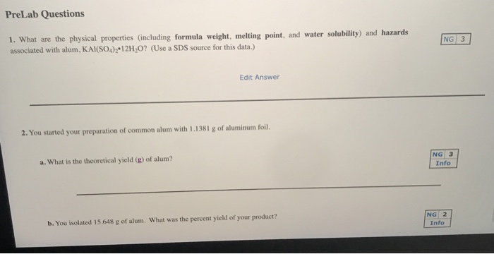 Solved PreLab Questions 1. What are the physical properties | Chegg.com