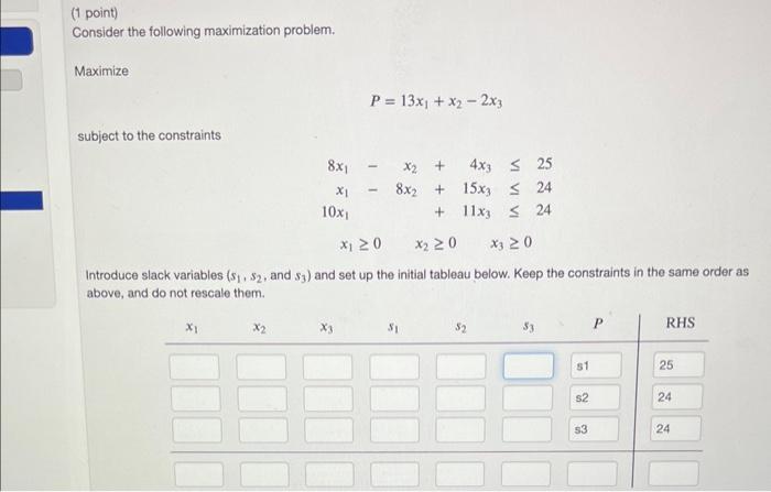 Solved (1 point) Consider the following maximization | Chegg.com