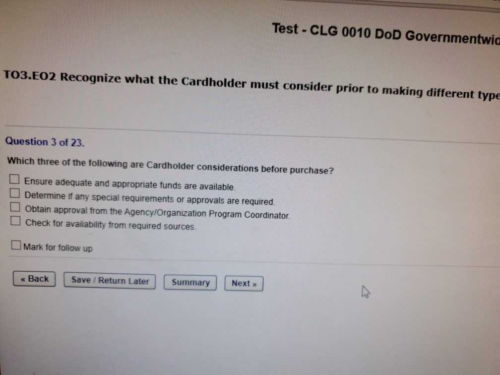 Solved Test - CLG 0010 DOD Governmentwia TO3.E02 Recognize | Chegg.com