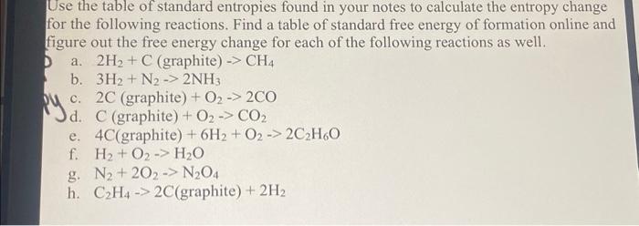 Use the table of standard entropies found in your | Chegg.com