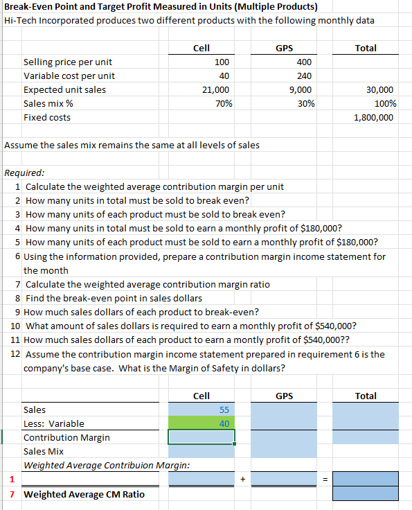 Solved Break-Even Point and Target Profit Measured in Units | Chegg.com