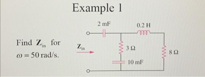 Solved Example 1 Find Zin for ω=50rad/s. | Chegg.com