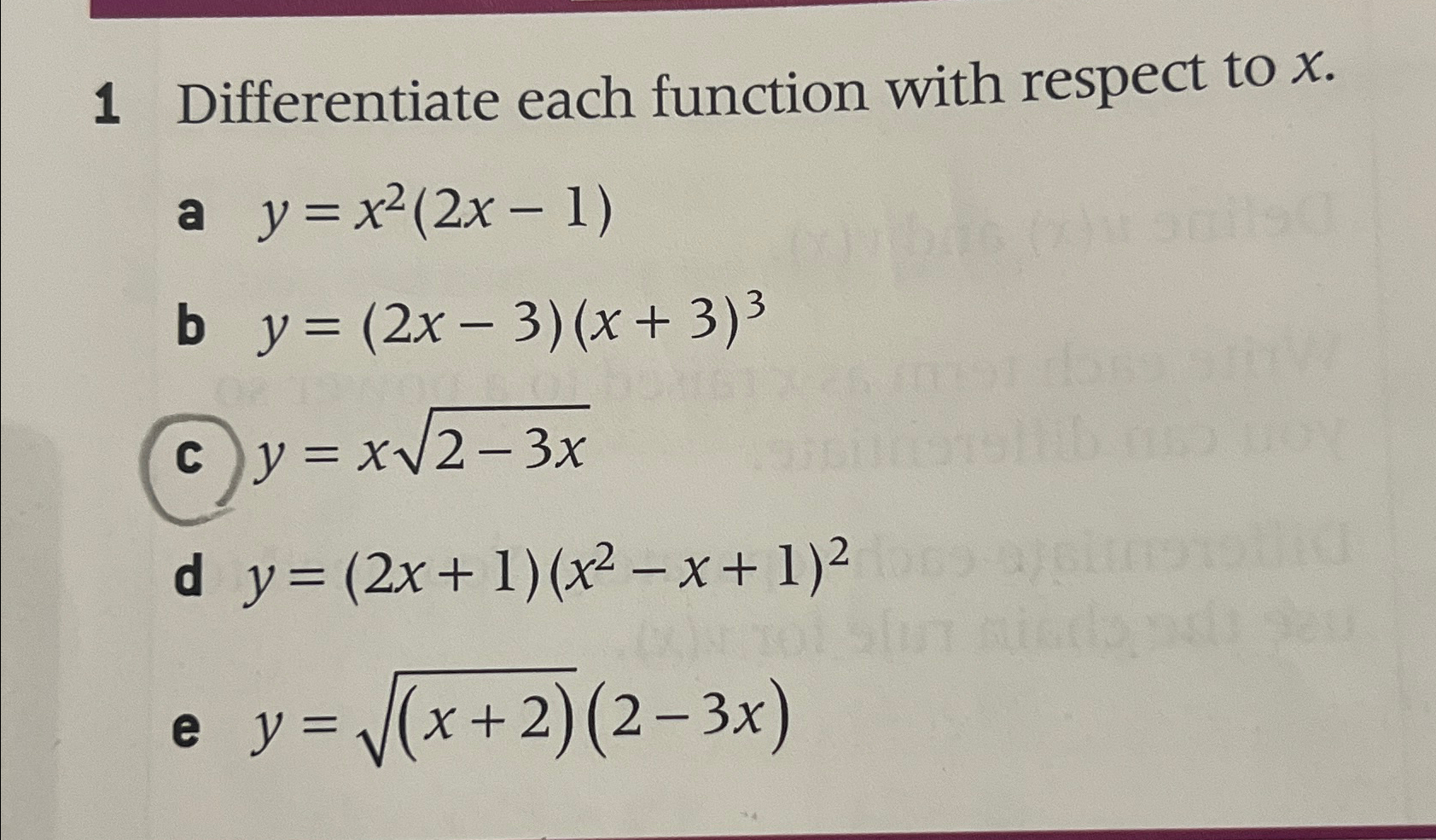 Solved 1 ﻿Differentiate each function with respect to x.a | Chegg.com